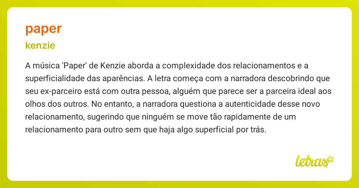 Significado da música PAPER (kenzie) - LETRAS.MUS.BR