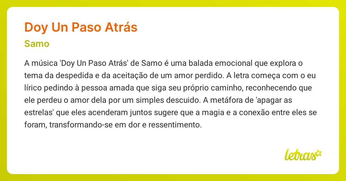 Significado da música DOY UN PASO ATRÁS (Samo) - LETRAS.MUS.BR