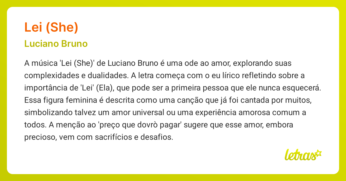 Significado da música LEI (SHE) (Luciano Bruno) - LETRAS.MUS.BR