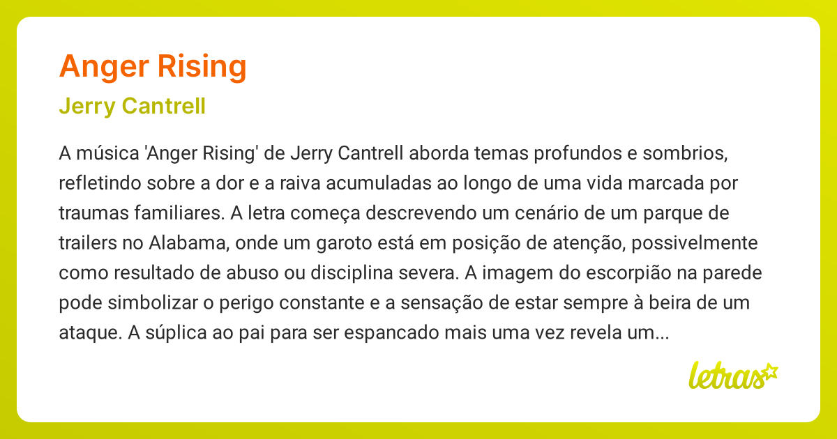 Significado da música ANGER RISING (Jerry Cantrell) - LETRAS.MUS.BR