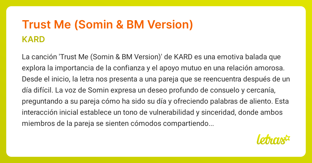 Significado de la canción TRUST ME (SOMIN & BM VERSION) (KARD) - LETRAS.COM