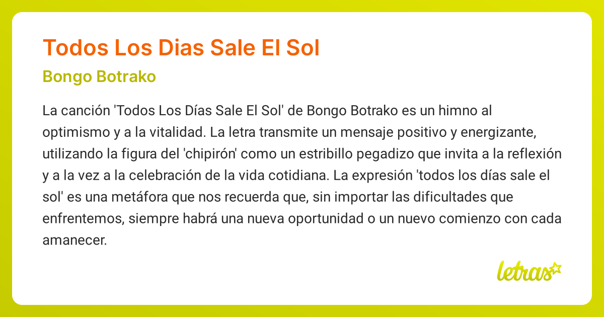Significado de la canción TODOS LOS DIAS SALE EL SOL (Bongo Botrako ...