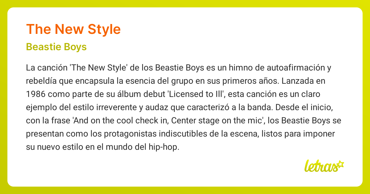 Significado de la canción THE NEW STYLE (Beastie Boys) - LETRAS.COM