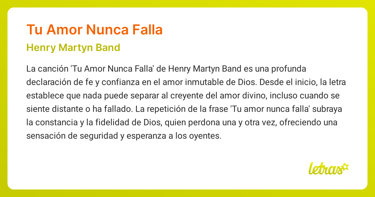 Significado de la canción TU AMOR NUNCA FALLA (Henry Martyn Band) - LETRAS.COM