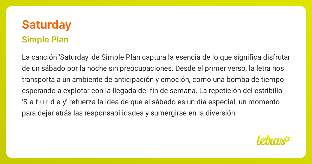 Significado de la canción SATURDAY (Simple Plan) - LETRAS.COM