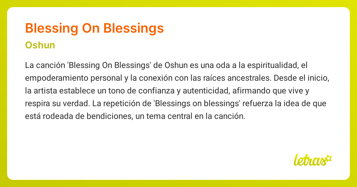 Significado de la canción BLESSING ON BLESSINGS (Oshun) - LETRAS.COM