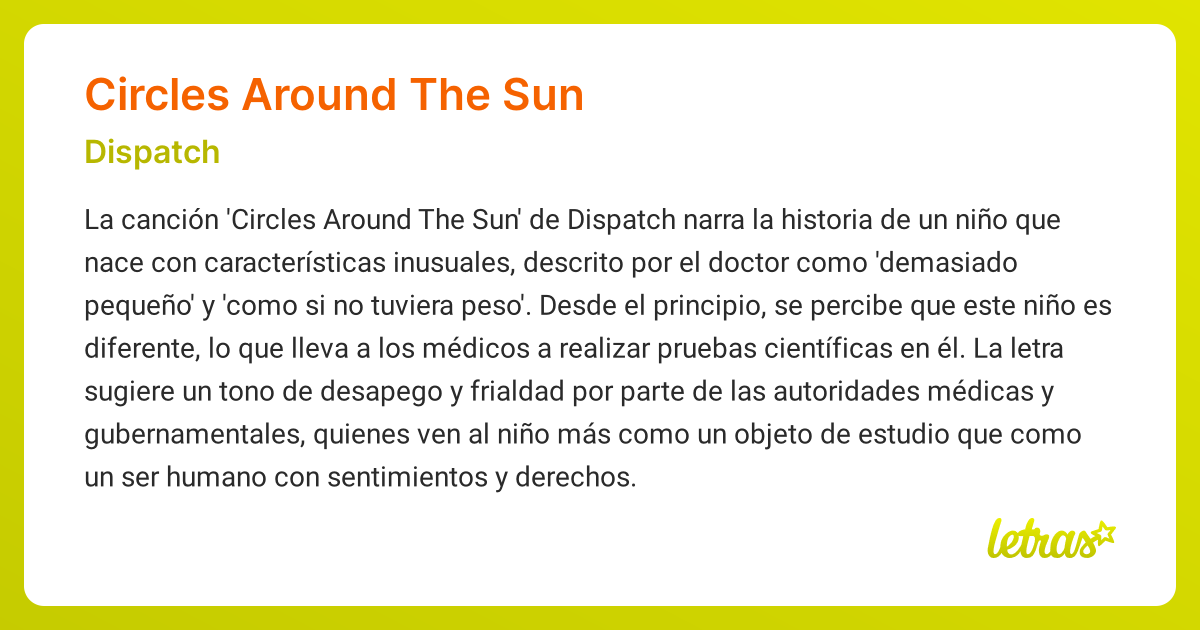 Significado de la canción CIRCLES AROUND THE SUN (Dispatch) - LETRAS.COM
