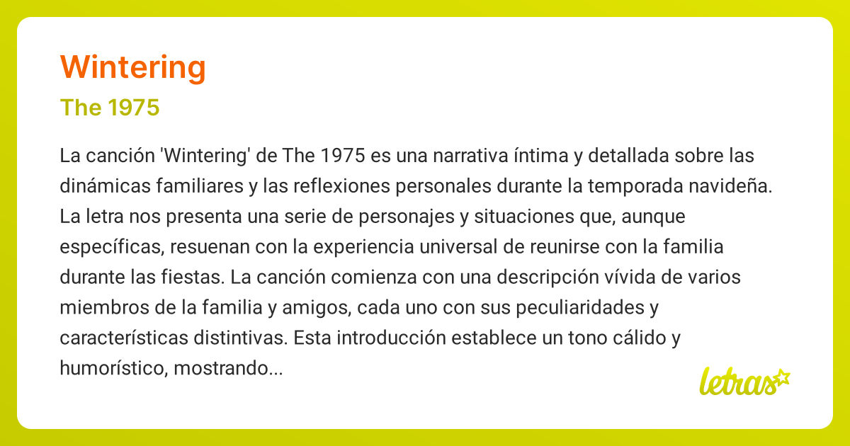 Significado de la canción WINTERING (The 1975) - LETRAS.COM