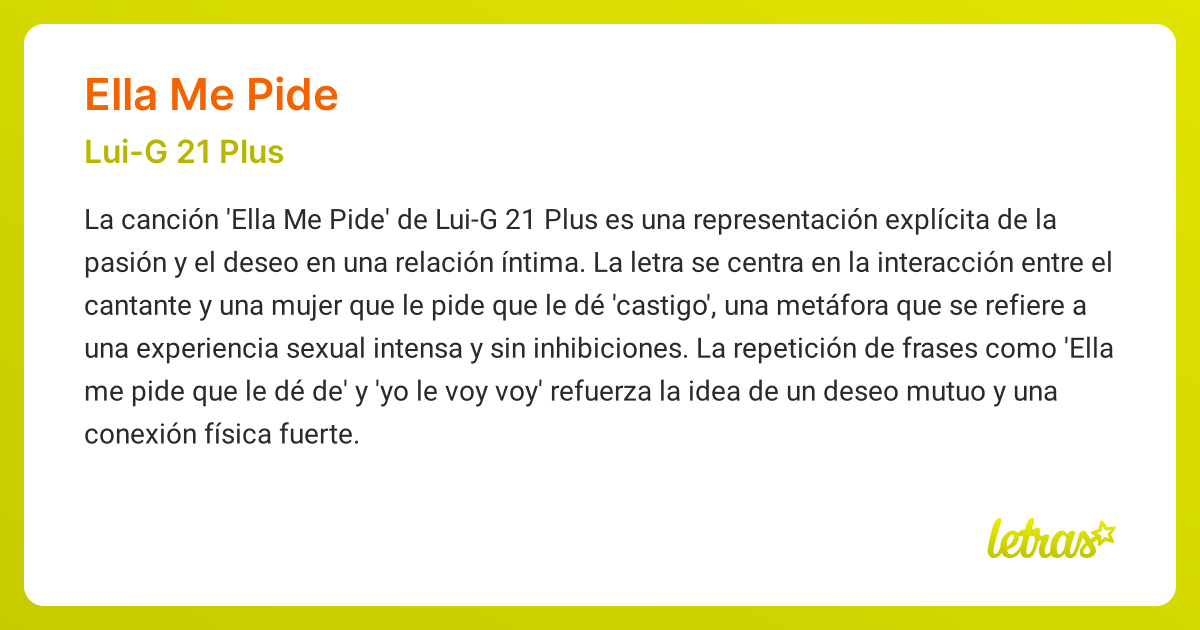 Significado de la canción ELLA ME PIDE (Lui-G 21 Plus) - LETRAS.COM