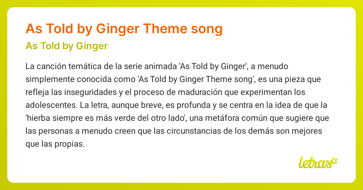Significado de la canción AS TOLD BY GINGER THEME SONG (As Told by ...