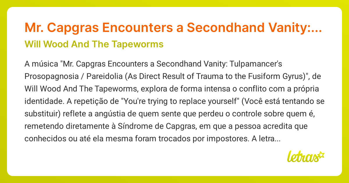 Significado da música Mr. Capgras Encounters a Secondhand Vanity ...