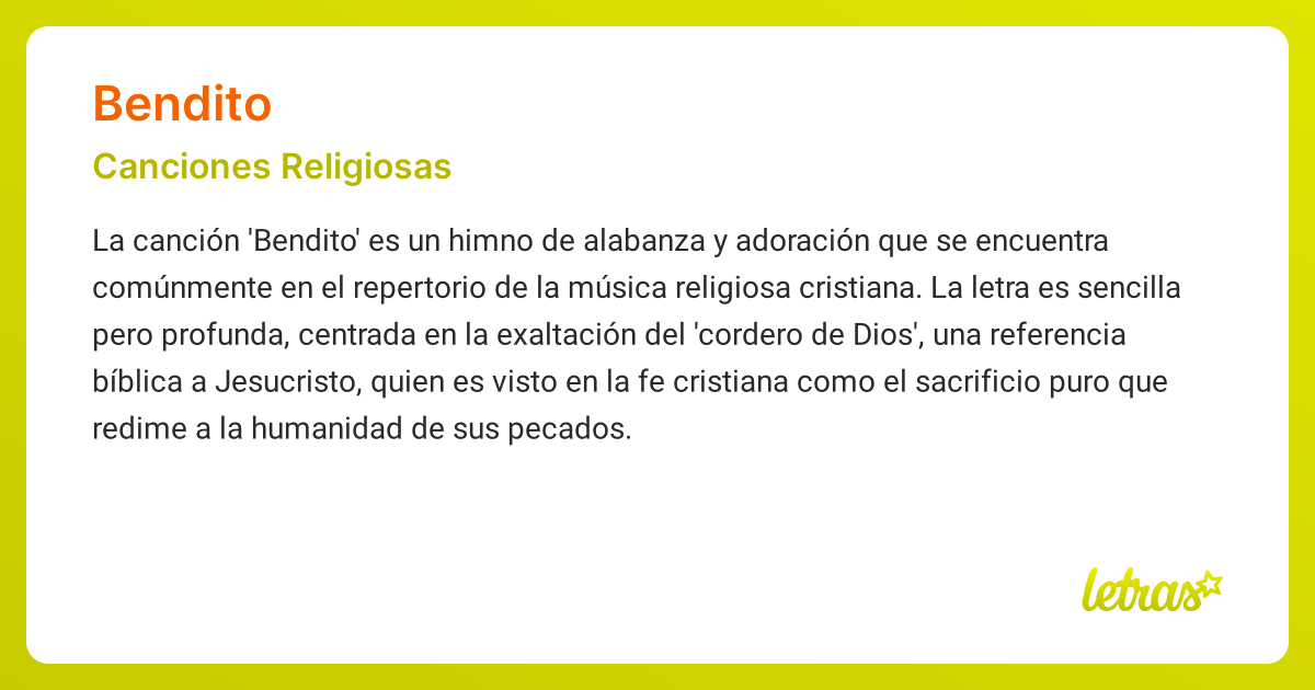 Significado de la canción BENDITO (Canciones Religiosas) - LETRAS.COM