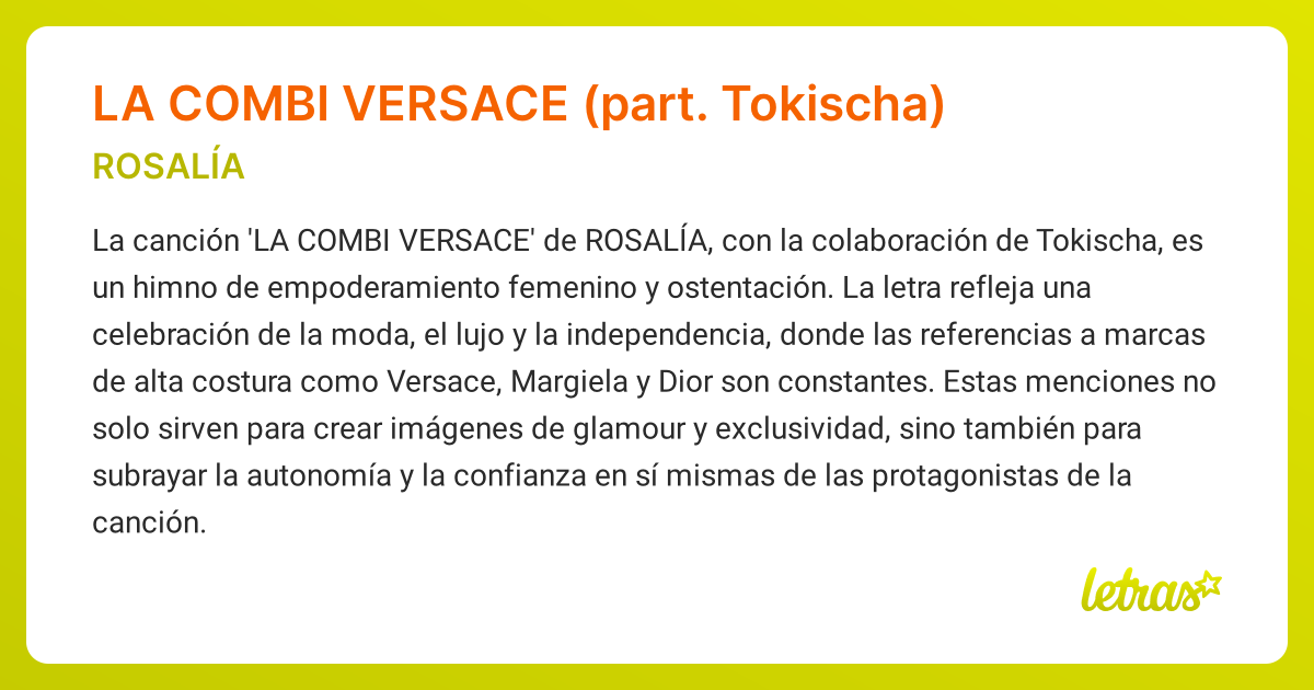 Significado de la canción LA COMBI VERSACE (part. Tokischa) (ROSALÍA ...