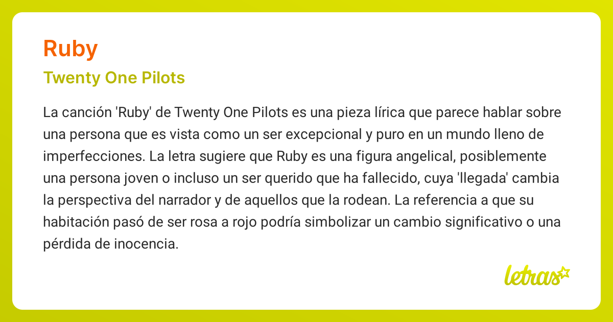 Significado de la canción RUBY (Twenty One Pilots) - LETRAS.COM