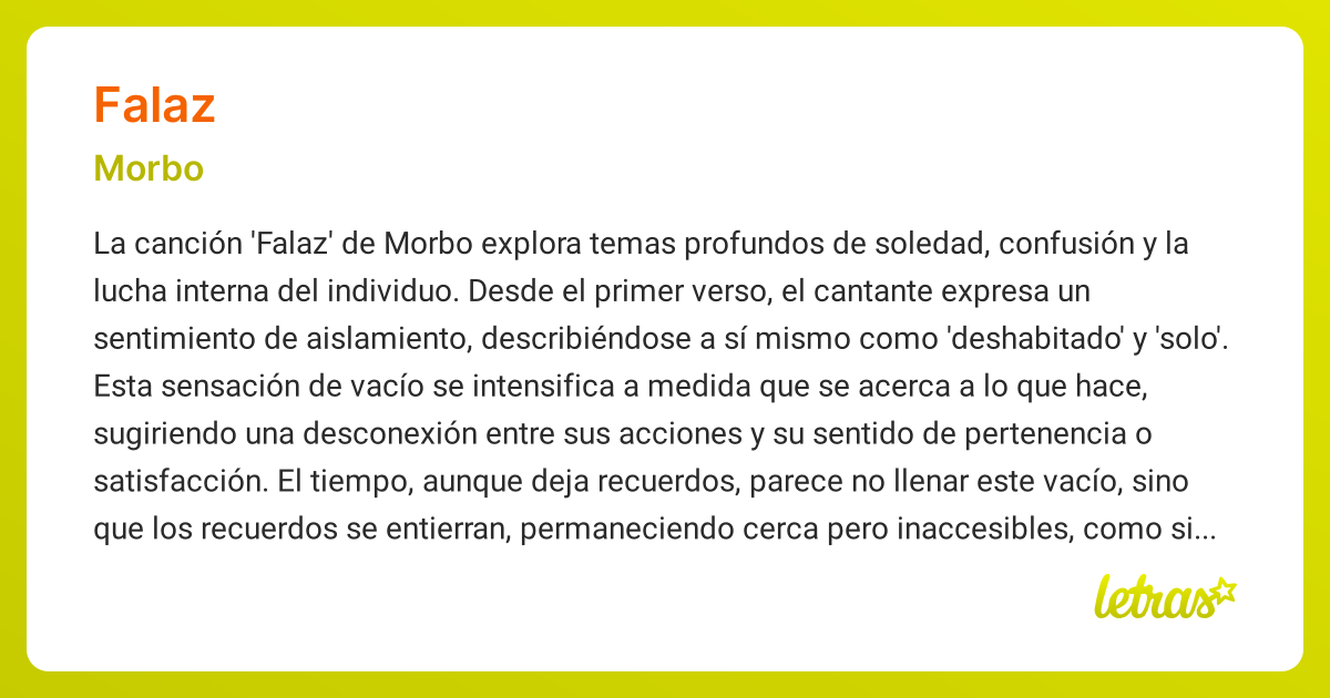 Significado de la canción FALAZ (Morbo) - LETRAS.COM