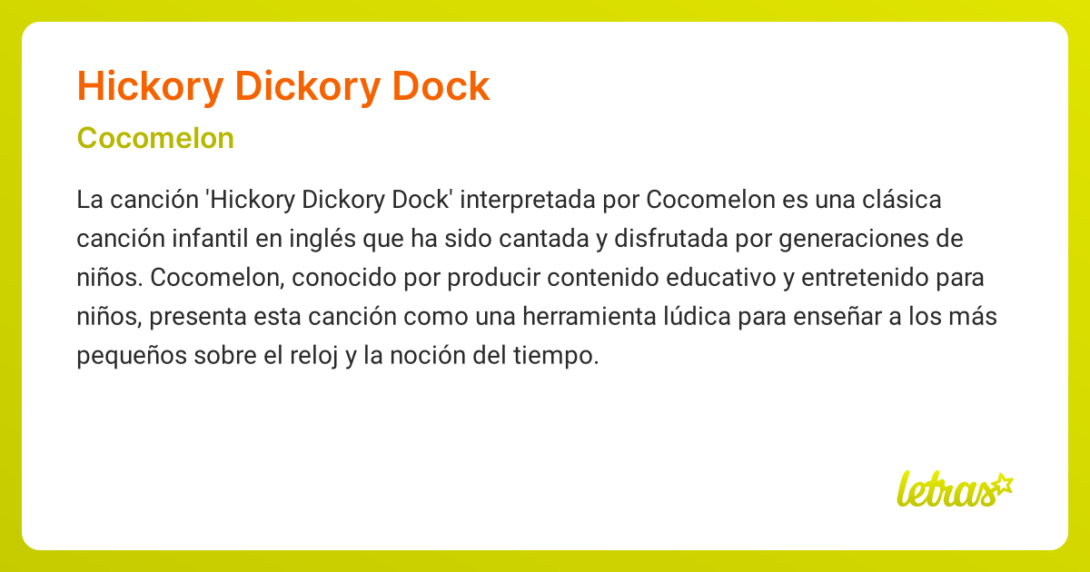 Significado de la canción HICKORY DICKORY DOCK (Cocomelon) - LETRAS.COM