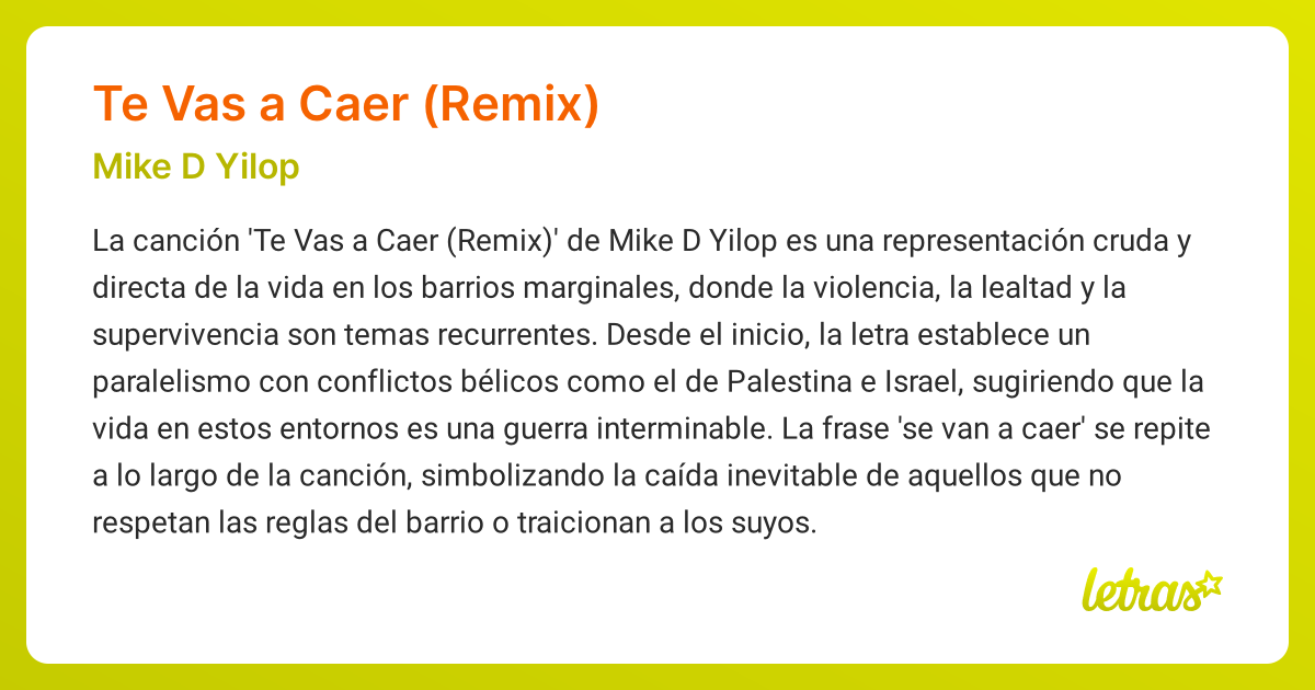 Significado de la canción TE VAS A CAER (REMIX) (Mike D Yilop) - LETRAS.COM