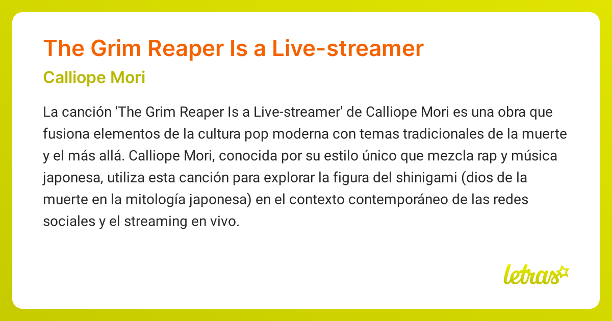 Significado de la canción The Grim Reaper Is a Live-streamer (Calliope Mori) - LETRAS.COM