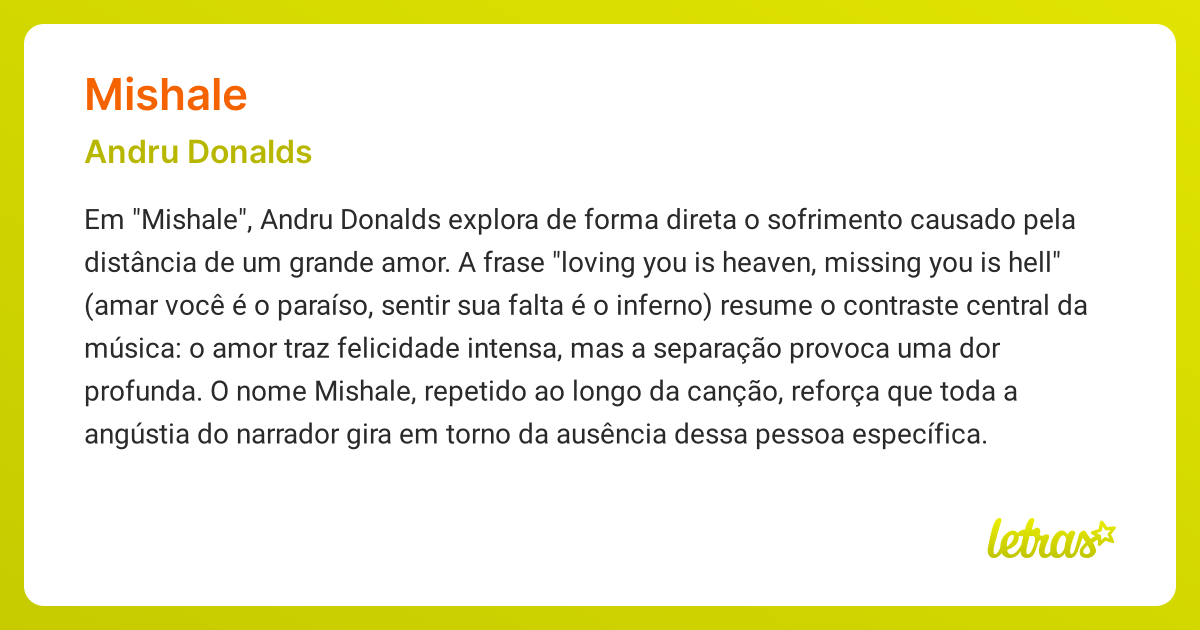 Significado da música MISHALE (Andru Donalds) - LETRAS.MUS.BR