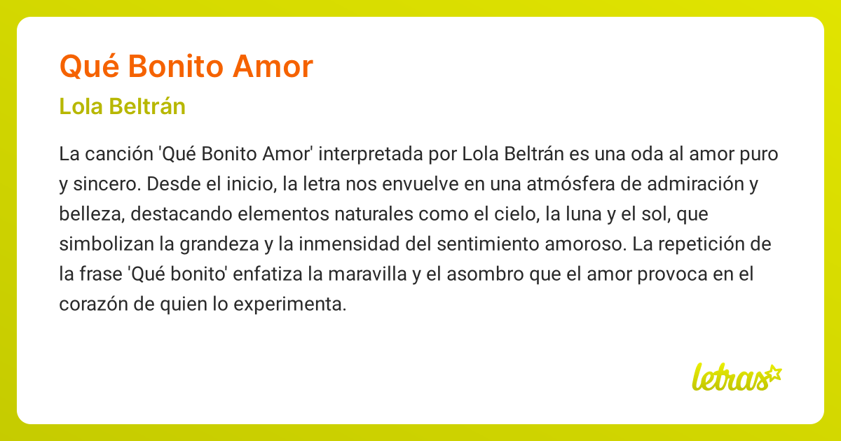 Significado de la canción QUÉ BONITO AMOR (Lola Beltrán) - LETRAS.COM