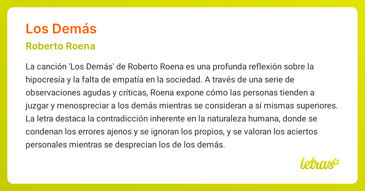 Significado de la canción LOS DEMÁS (Roberto Roena) - LETRAS.COM