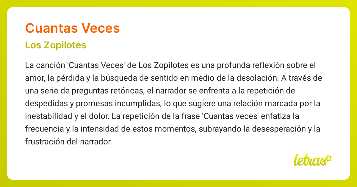 Significado de la canción CUANTAS VECES (Los Zopilotes) - LETRAS.COM