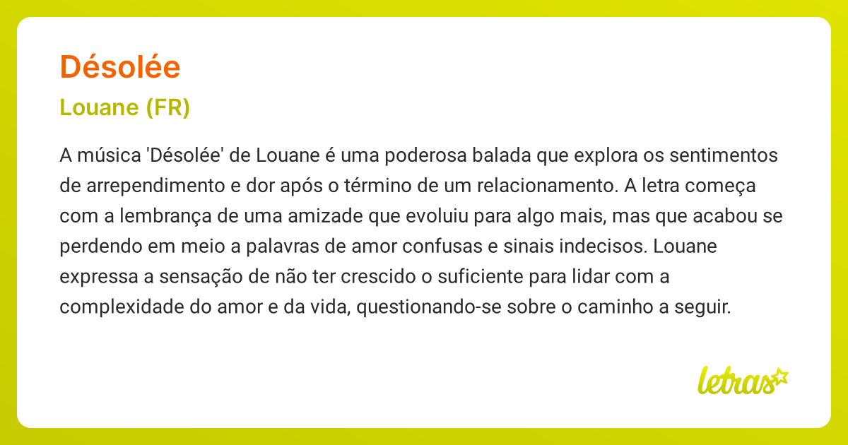 Significado da música DÉSOLÉE (Louane (FR)) - LETRAS.MUS.BR
