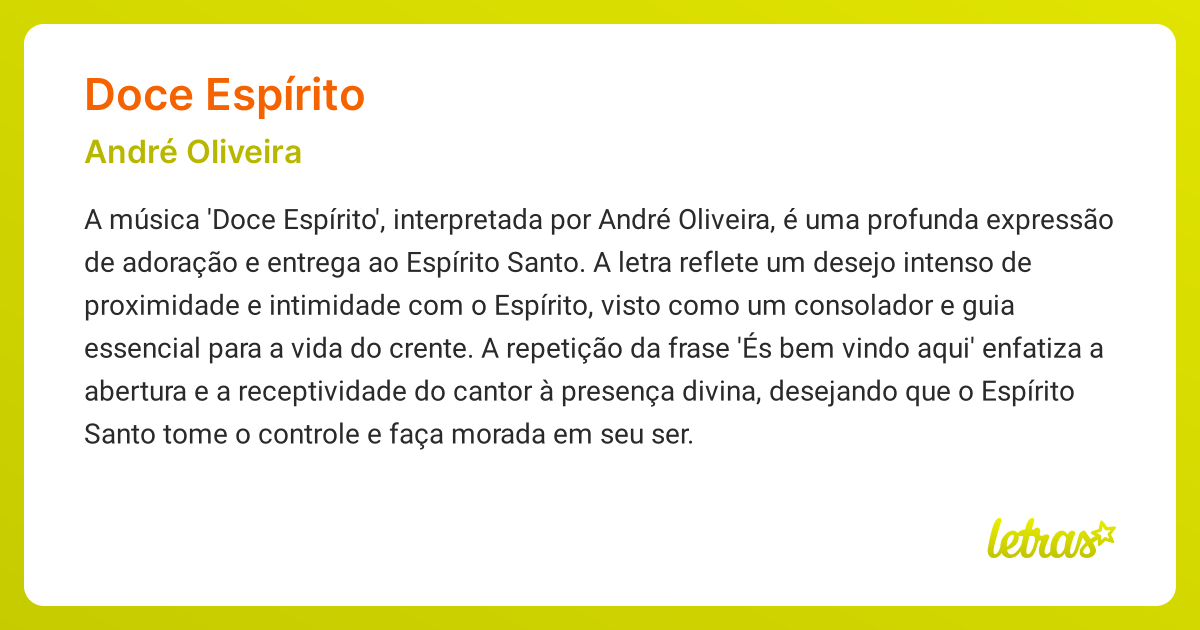 Significado da música DOCE ESPÍRITO (André Oliveira) - LETRAS.MUS.BR