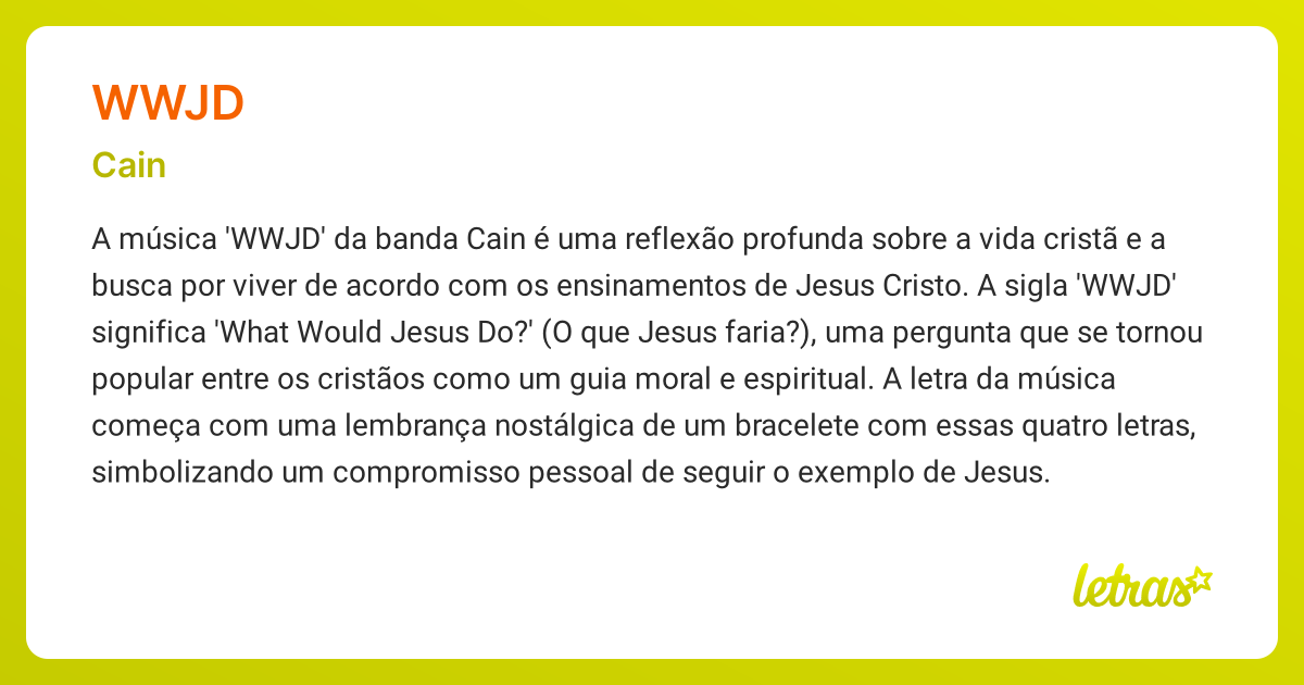 Significado da música WWJD (Cain) - LETRAS.MUS.BR