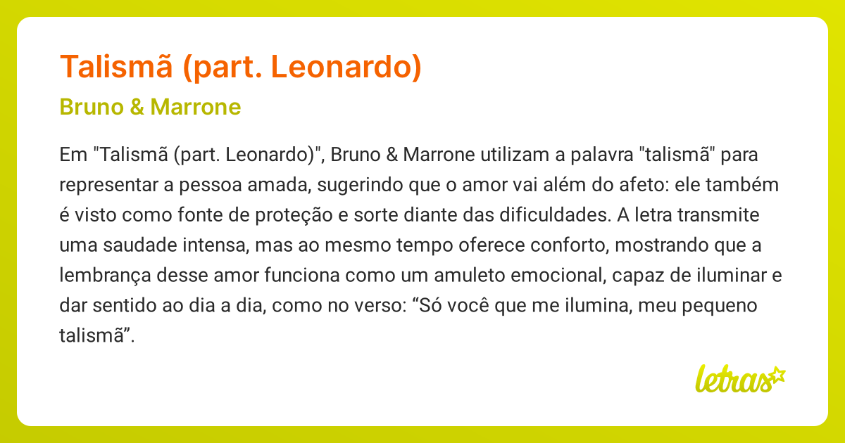 Significado da música TALISMÃ (PART. LEONARDO) (Bruno & Marrone ...