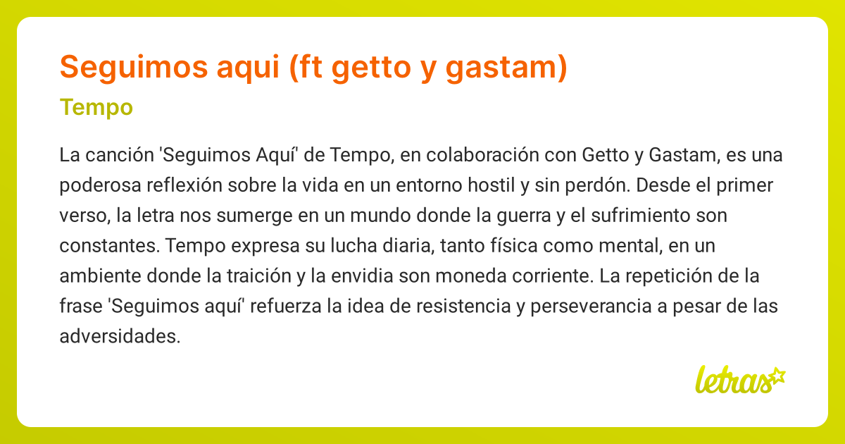 Significado de la canción Seguimos aqui (ft getto y gastam) (Tempo ...