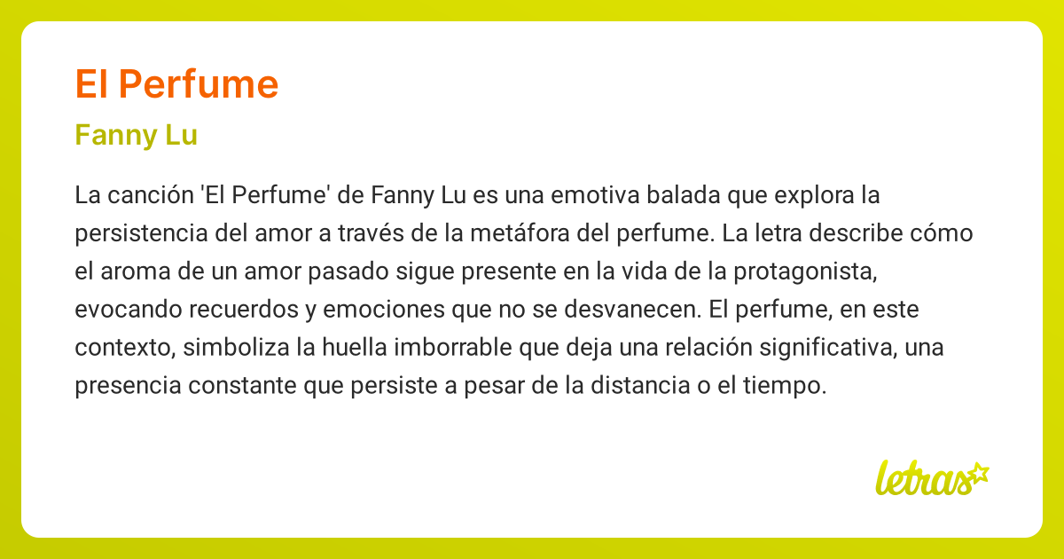 Significado de la canción EL PERFUME (Fanny Lu) - LETRAS.COM
