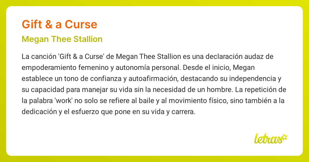 Significado de la canción GIFT & A CURSE (Megan Thee Stallion) - LETRAS.COM