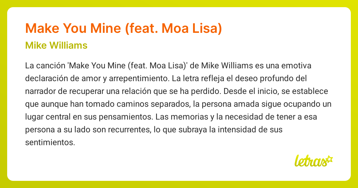 Significado de la canción MAKE YOU MINE (FEAT. MOA LISA) (Mike Williams ...