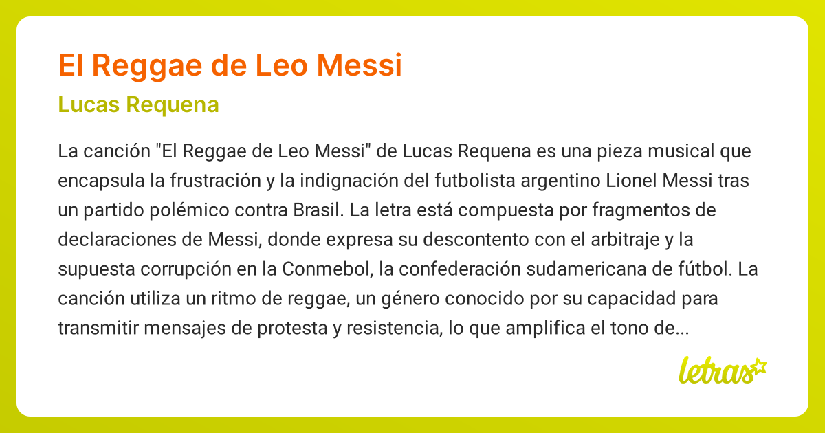 Significado de la canción EL REGGAE DE LEO MESSI (Lucas Requena ...