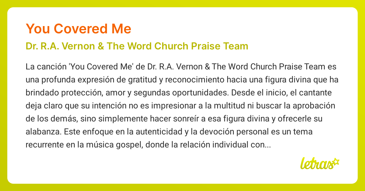 Significado de la canción YOU COVERED ME (Dr. R.A. Vernon & The Word ...
