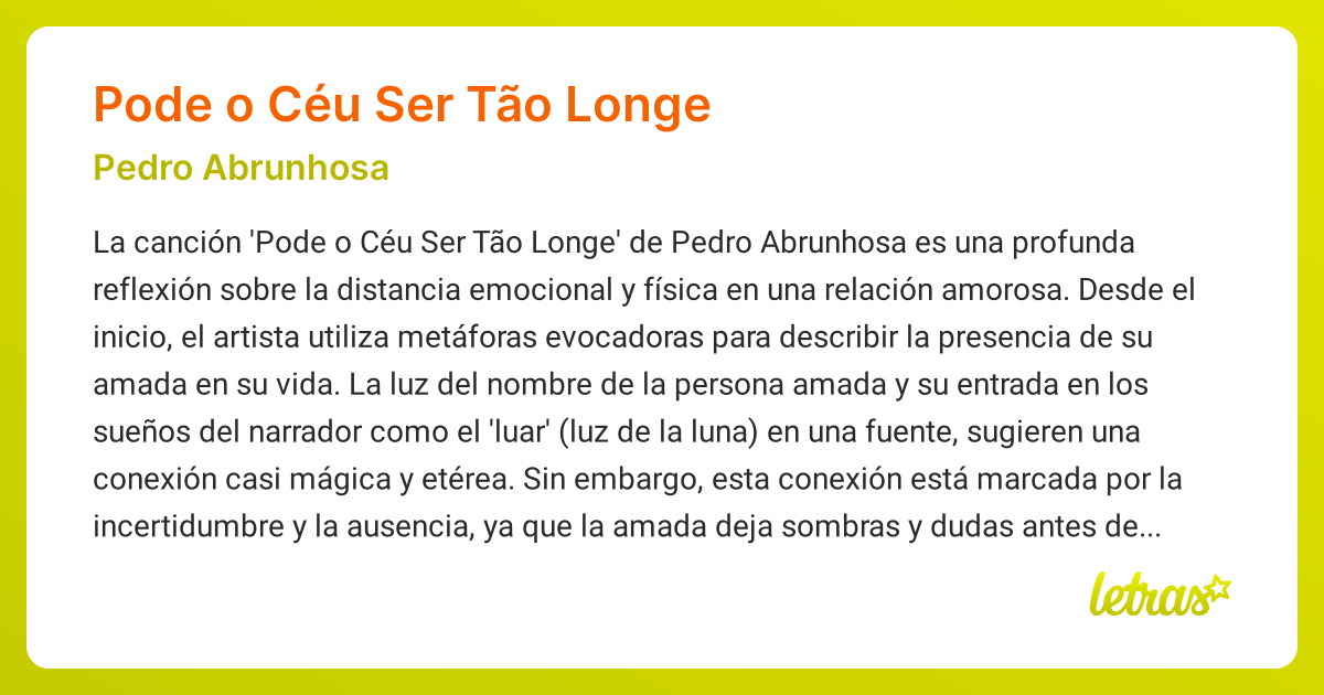 Significado de la canción PODE O CÉU SER TÃO LONGE (Pedro Abrunhosa ...