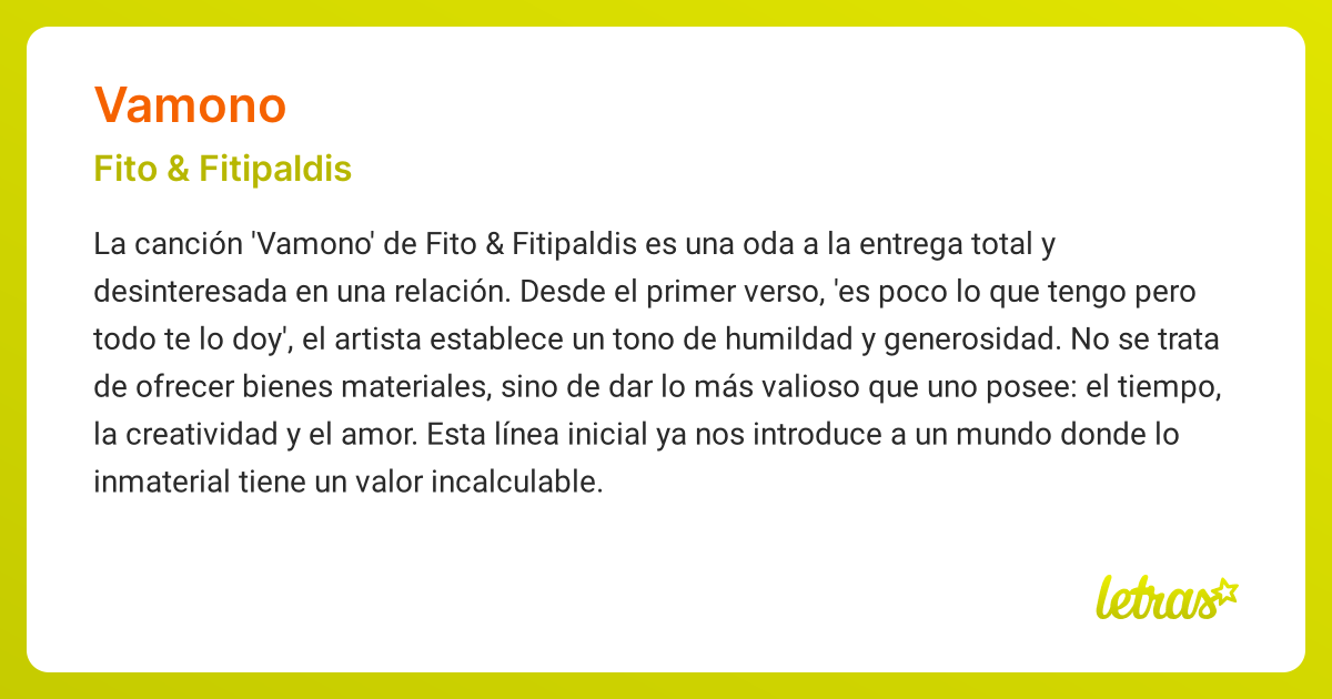 Significado de la canción VAMONO (Fito & Fitipaldis) - LETRAS.COM