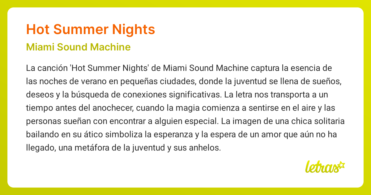 Significado de la canción HOT SUMMER NIGHTS (Miami Sound Machine ...