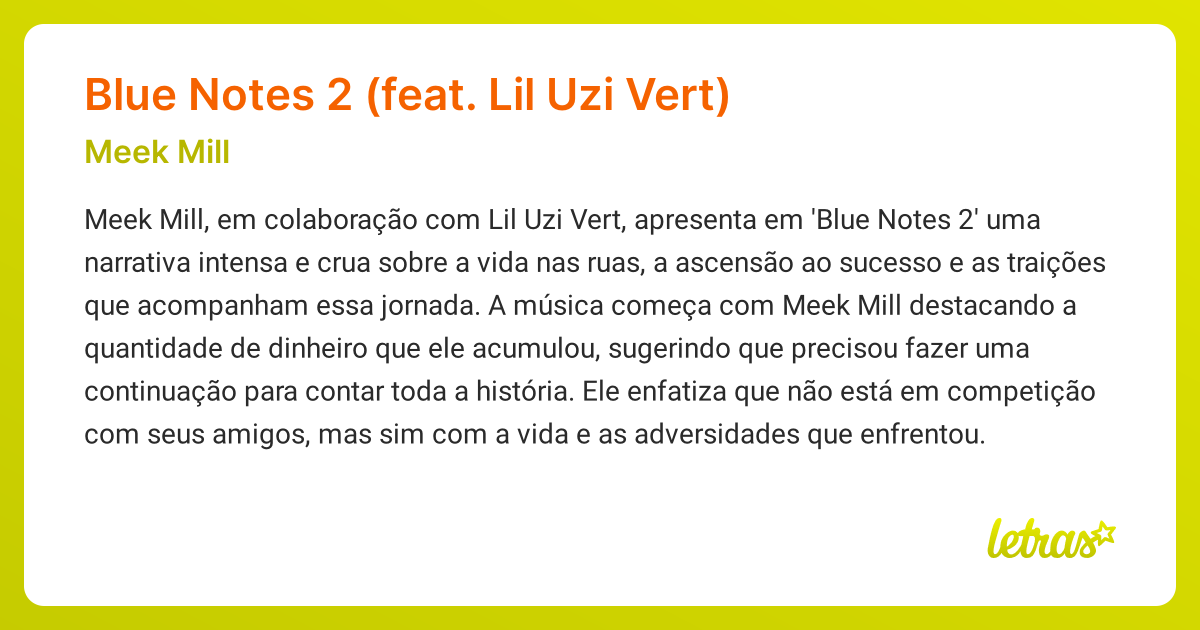 Significado da música Blue Notes 2 (feat. Lil Uzi Vert) (Meek Mill ...