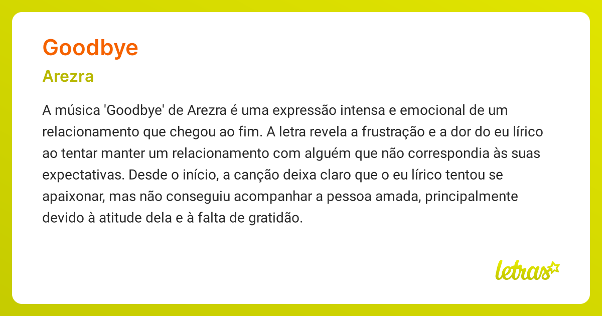 Significado da música GOODBYE (Arezra) - LETRAS.MUS.BR