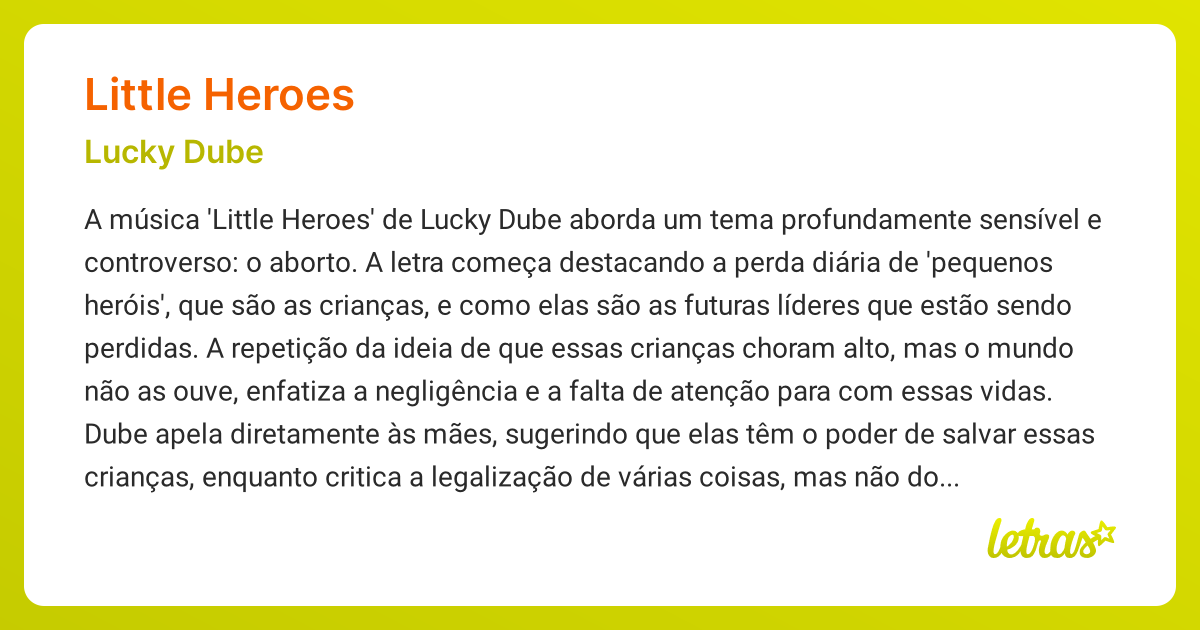 Significado da música LITTLE HEROES (Lucky Dube) - LETRAS.MUS.BR