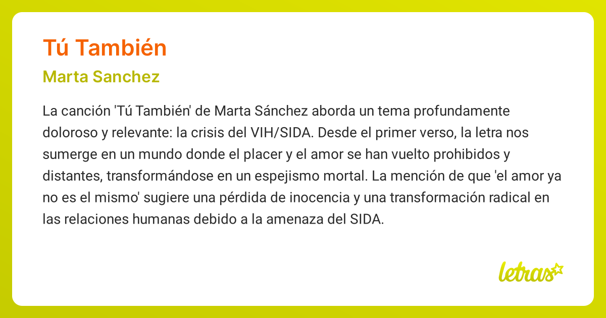 Significado de la canción TÚ TAMBIÉN (Marta Sanchez) - LETRAS.COM