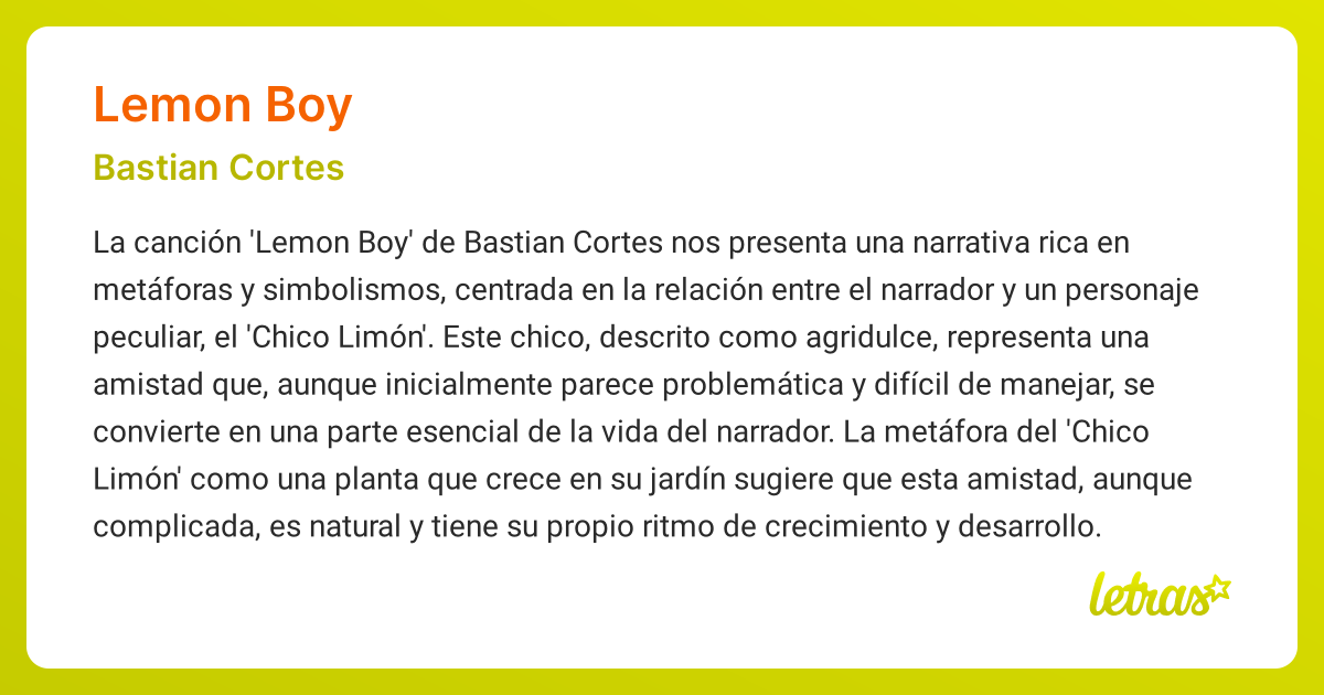 Significado de la canción LEMON BOY (Bastian Cortes) - LETRAS.COM