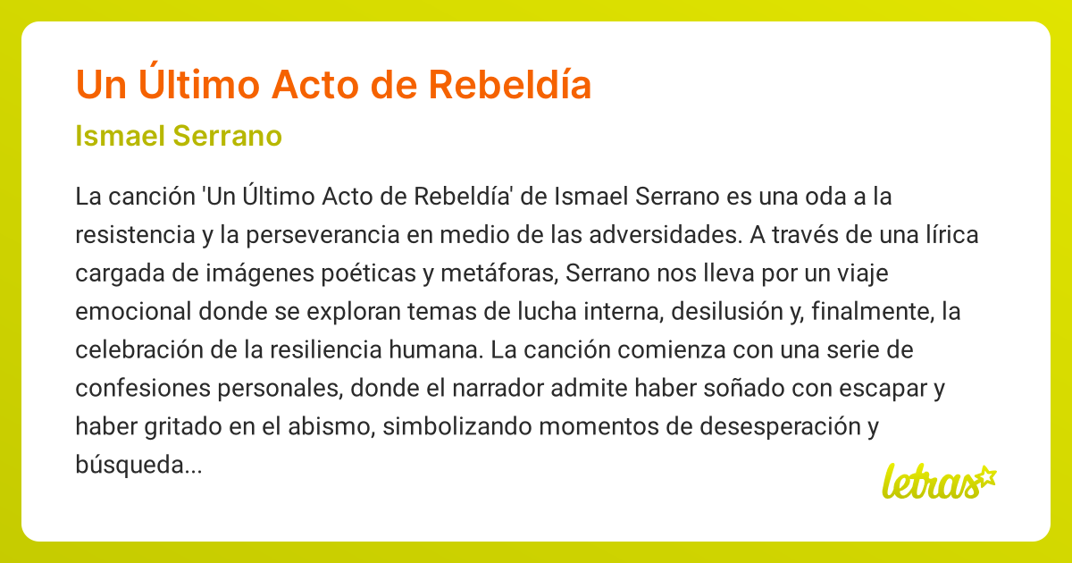 Significado de la canción UN ÚLTIMO ACTO DE REBELDÍA (Ismael Serrano ...