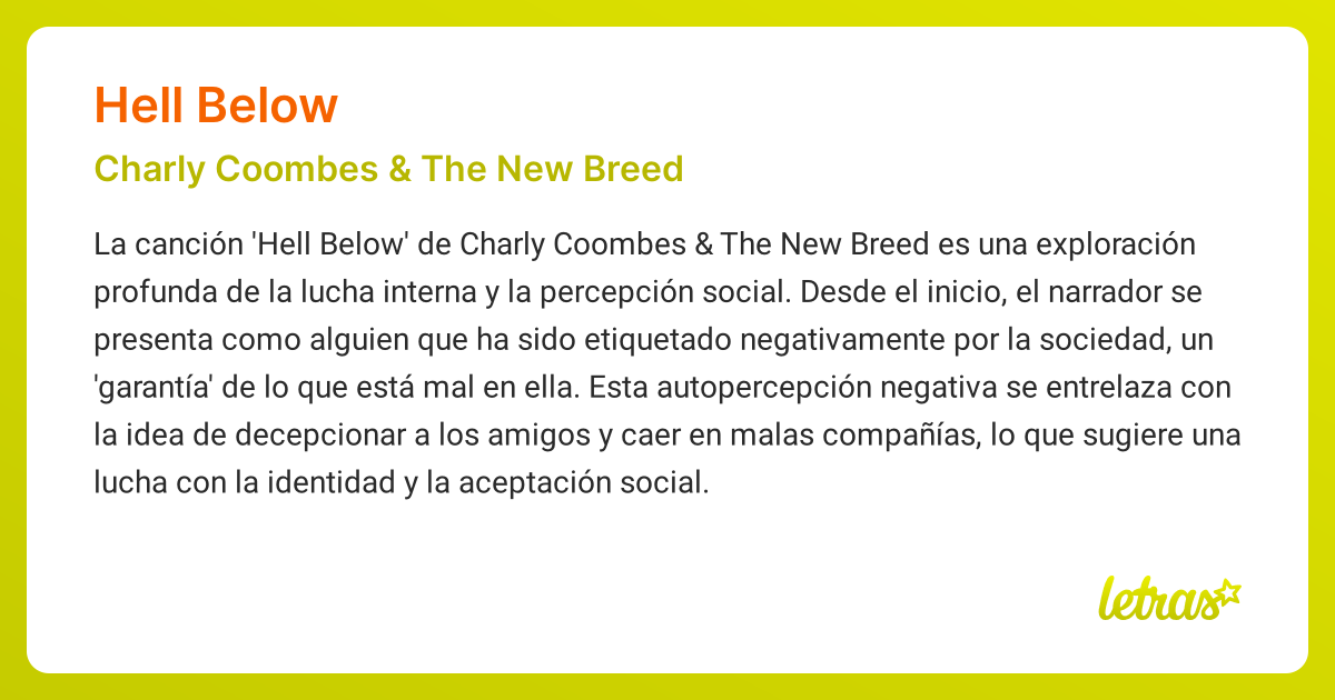 Significado de la canción HELL BELOW (Charly Coombes & The New Breed) - LETRAS.COM