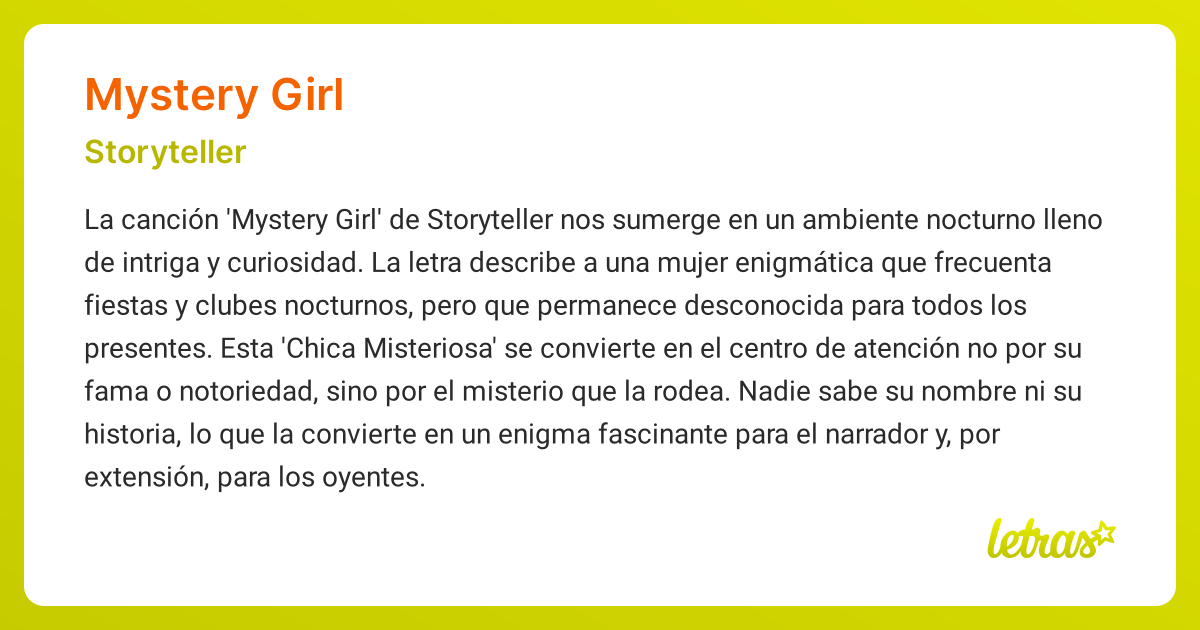 Significado de la canción MYSTERY GIRL (Storyteller) - LETRAS.COM