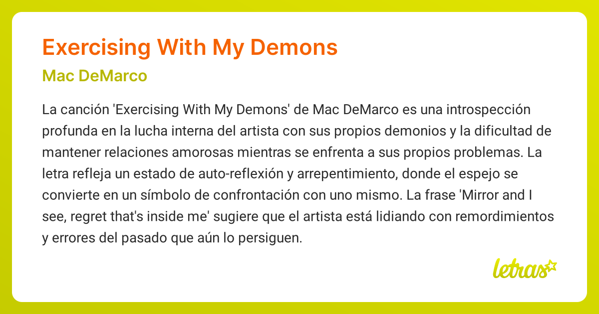 Significado de la canción EXERCISING WITH MY DEMONS (Mac DeMarco ...