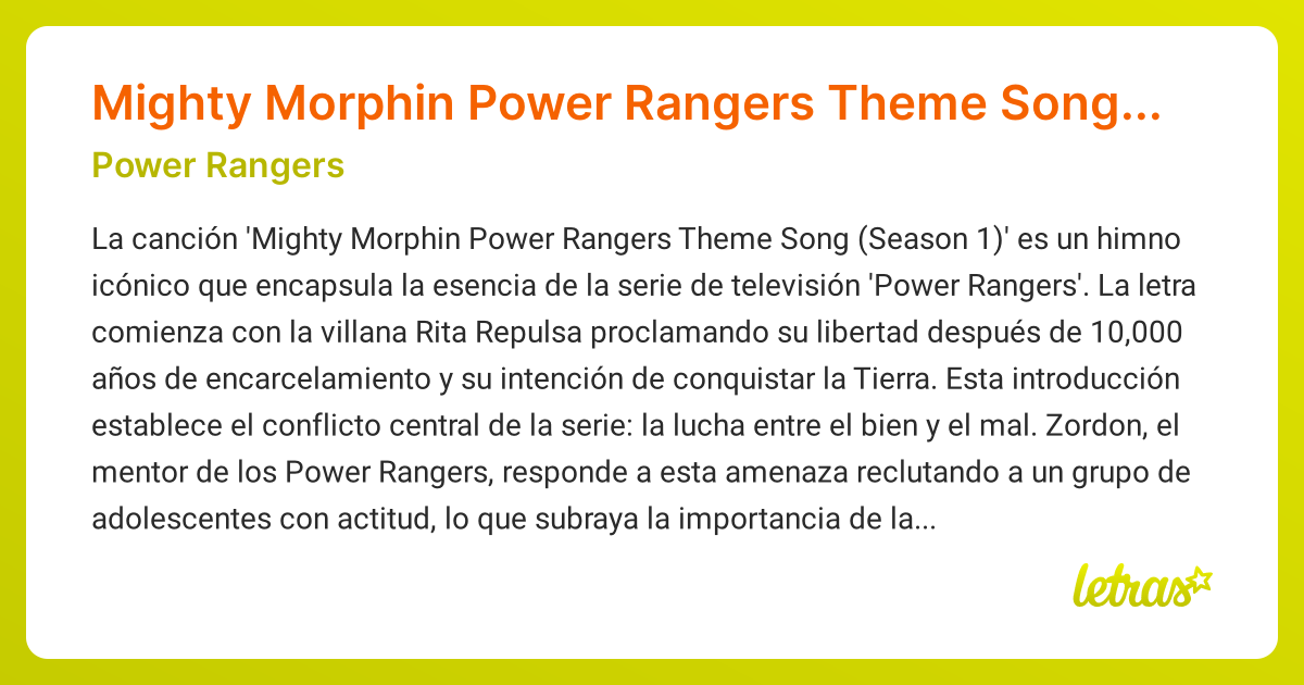 Significado de la canción Mighty Morphin Power Rangers Theme Song ...
