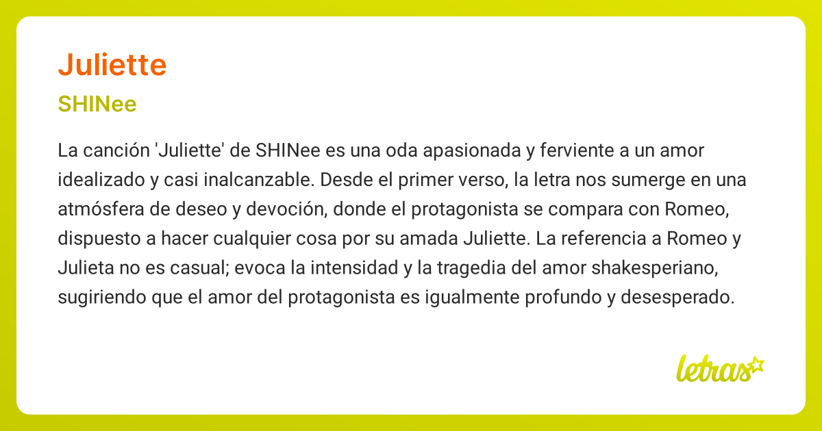 Significado de la canción JULIETTE (SHINee) - LETRAS.COM